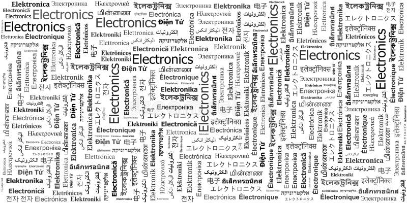 Electronics Word Cloud Pattern in Multiple Languages Stock Illustration ...