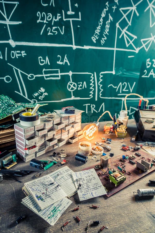 Old Electronics Workplace in Laboratory Stock Photo - Image of plan ...