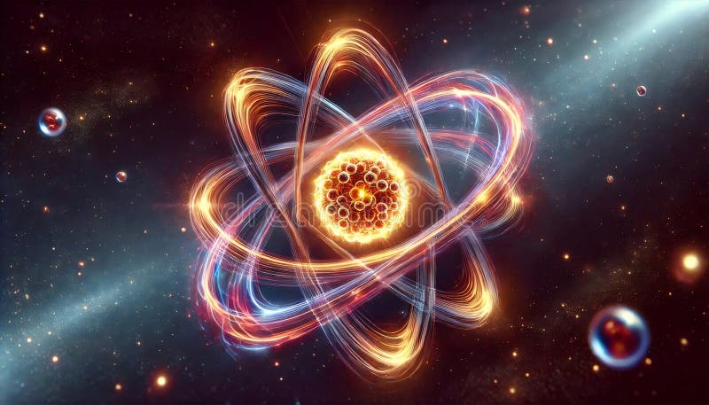 Electrons Orbiting a Radiant Nucleus in the Depths of Space Stock ...
