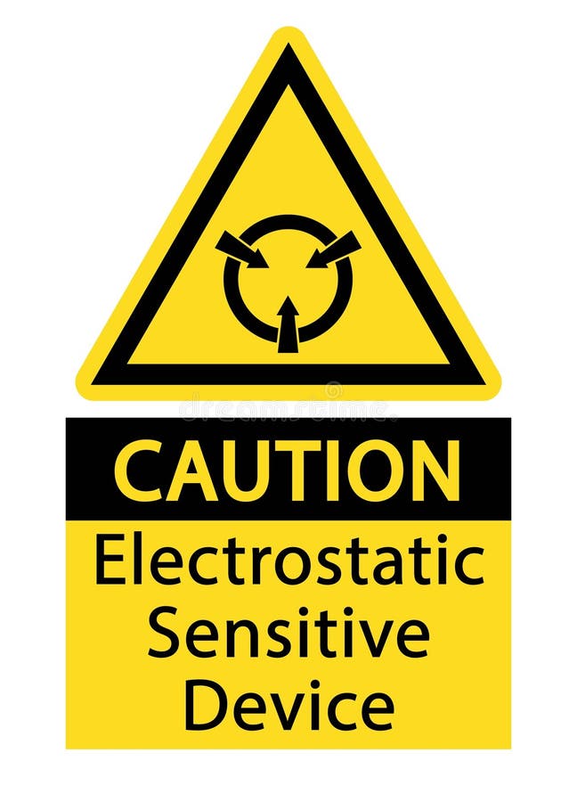 Caution, Electrostatic Sensitive Device. Warning Yellow Triangle Sign ...
