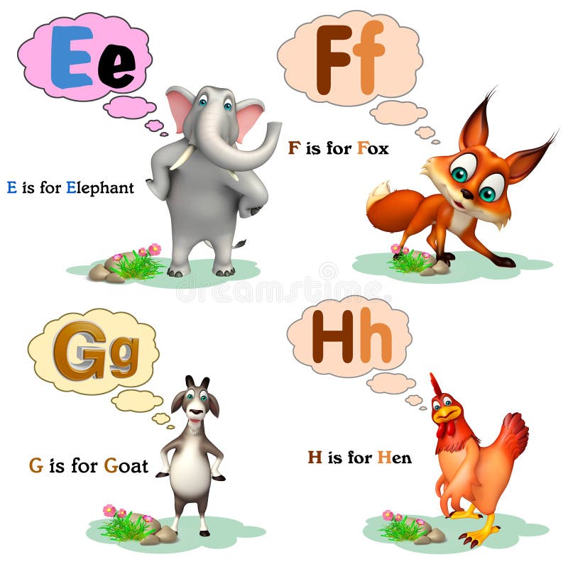 Elefant, Fox, Ziege Und Henne Mit Alphabate Stock Abbildung ...