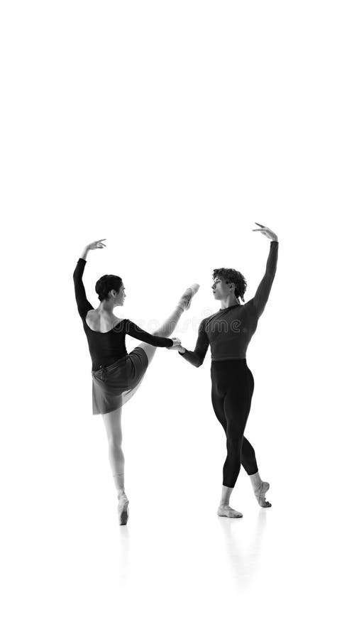 Elegance. Ballet Duo Harmonizes Their Movements during Training Against ...