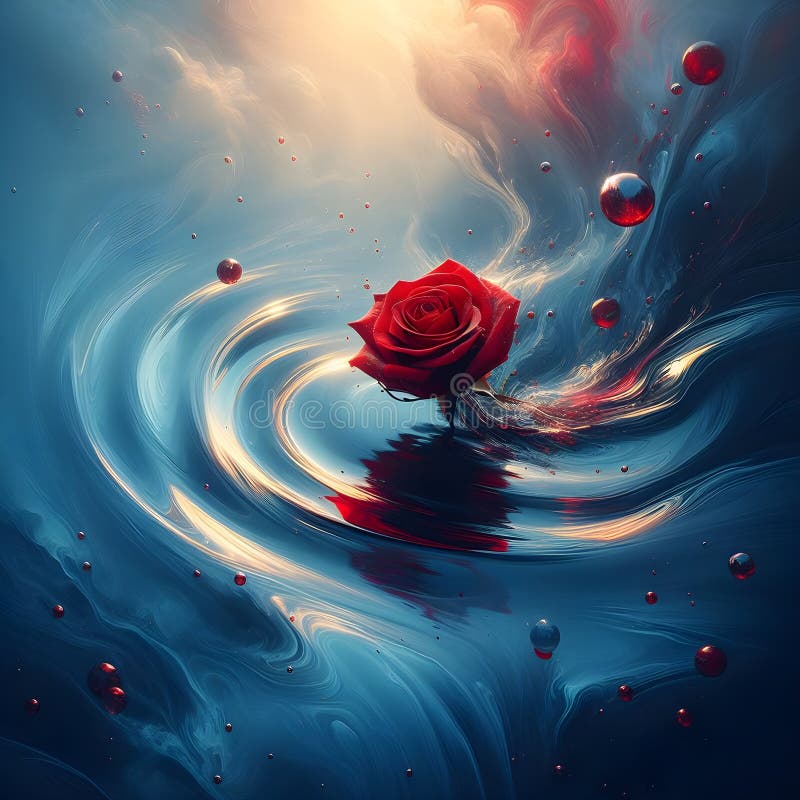 Elegance in Bloom: Floating Rose in Tranquil Waters. Stock Illustration ...