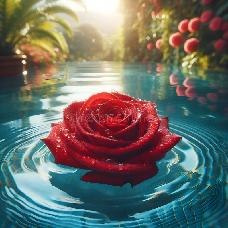 Elegance in Bloom: Floating Rose in Tranquil Waters. Stock Illustration ...