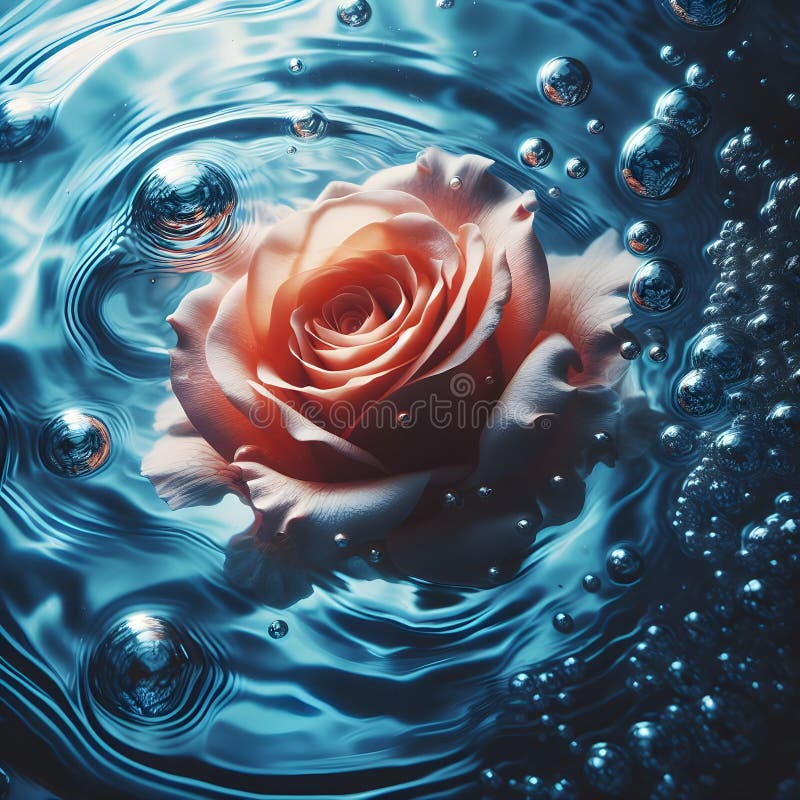 Elegance in Bloom: Floating Rose in Tranquil Waters. Stock Illustration ...