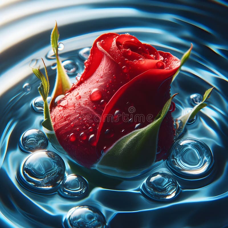 Elegance in Bloom: Floating Rose in Tranquil Waters. Stock Illustration ...