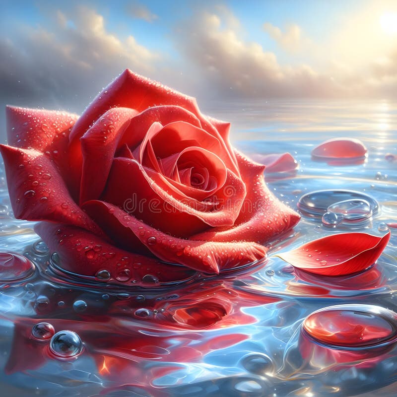 Elegance in Bloom: Floating Rose in Tranquil Waters. Stock Illustration ...