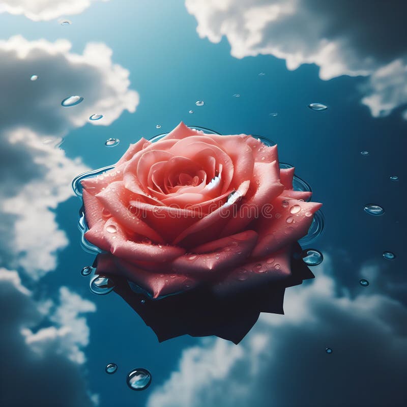 Elegance in Bloom: Floating Rose in Tranquil Waters. Stock Illustration ...