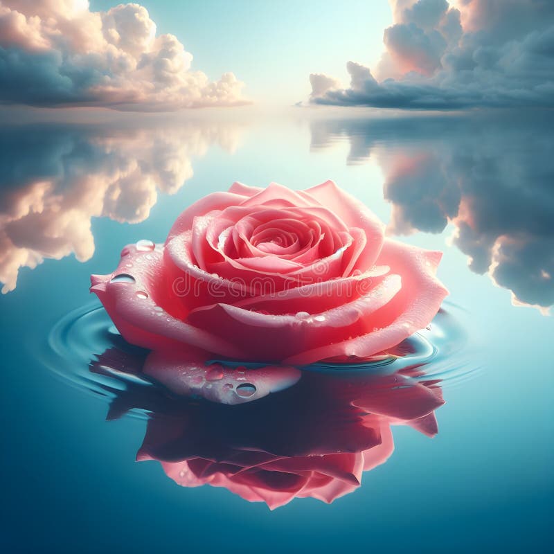 Elegance in Bloom: Floating Rose in Tranquil Waters. Stock Illustration ...