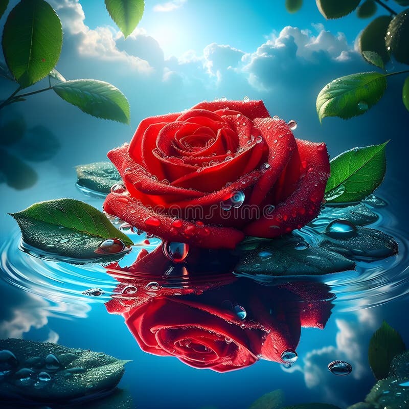 Elegance in Bloom: Floating Rose in Tranquil Waters. Stock Illustration ...