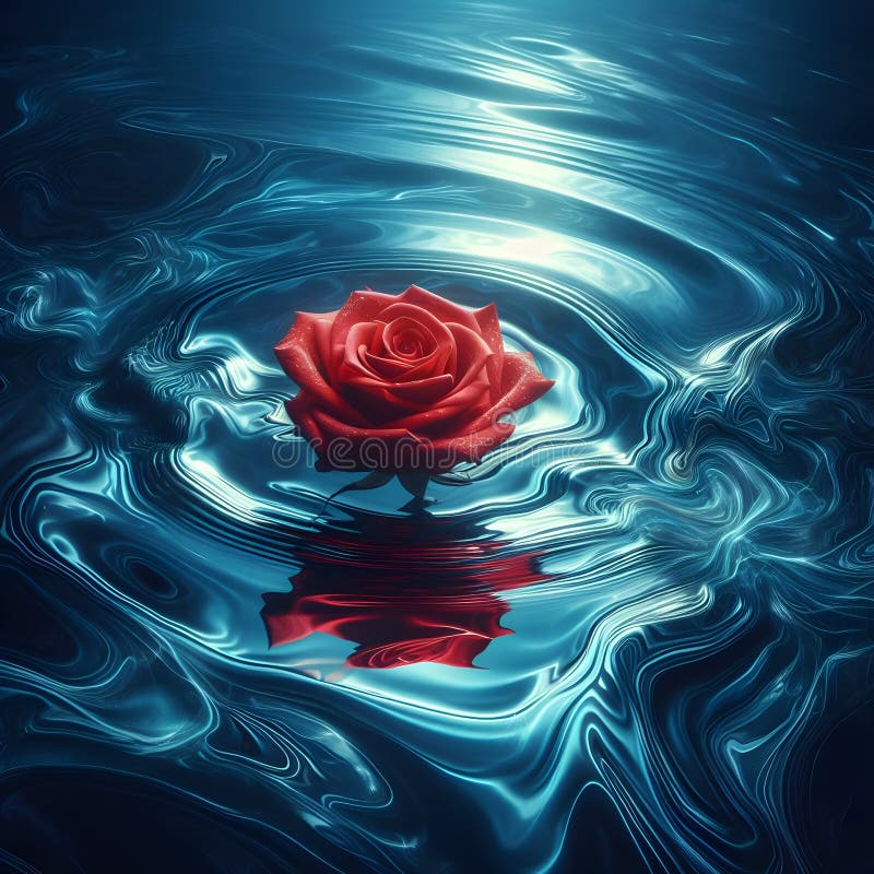 Elegance in Bloom: Floating Rose in Tranquil Waters. Stock Illustration ...