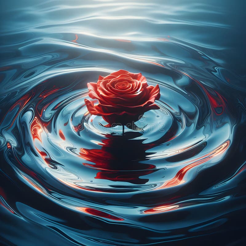 Elegance in Bloom: Floating Rose in Tranquil Waters. Stock Illustration ...