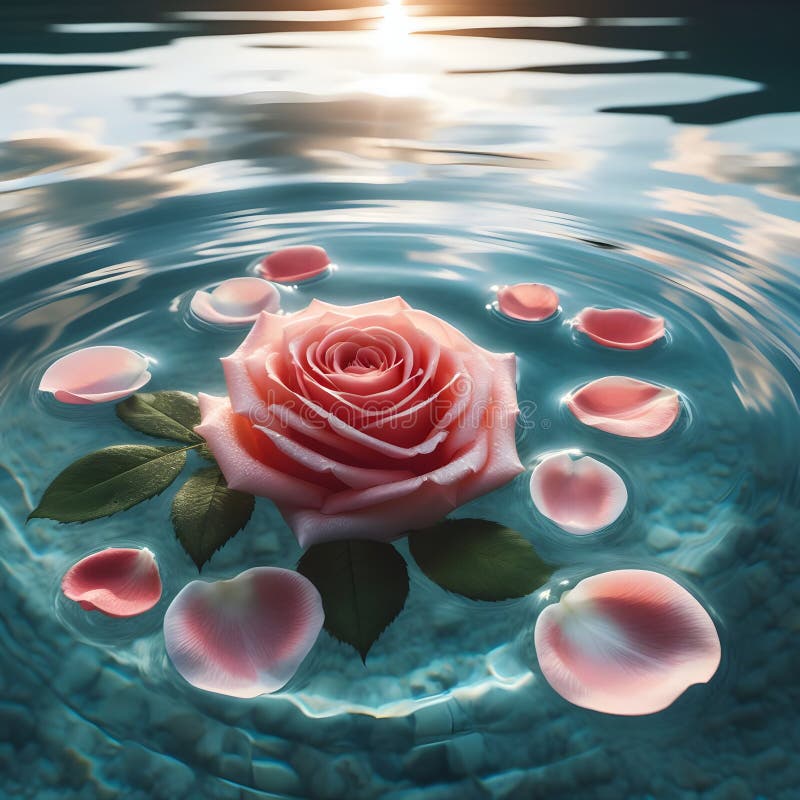Elegance in Bloom: Floating Rose in Tranquil Waters. Stock Illustration ...