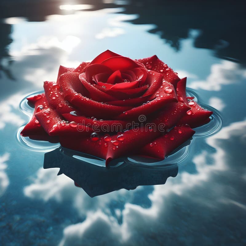 Elegance in Bloom: Floating Rose in Tranquil Waters. Stock Illustration ...
