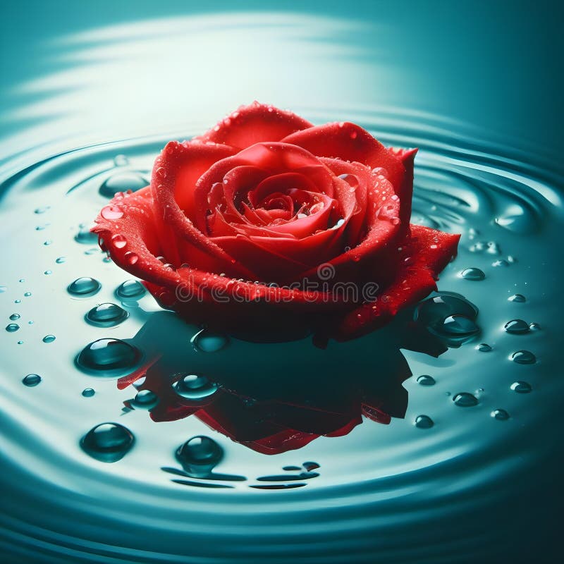 Elegance in Bloom: Floating Rose in Tranquil Waters. Stock Illustration ...