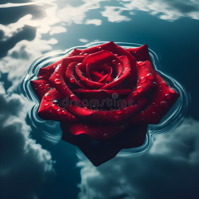 Elegance in Bloom: Floating Rose in Tranquil Waters. Stock Illustration ...