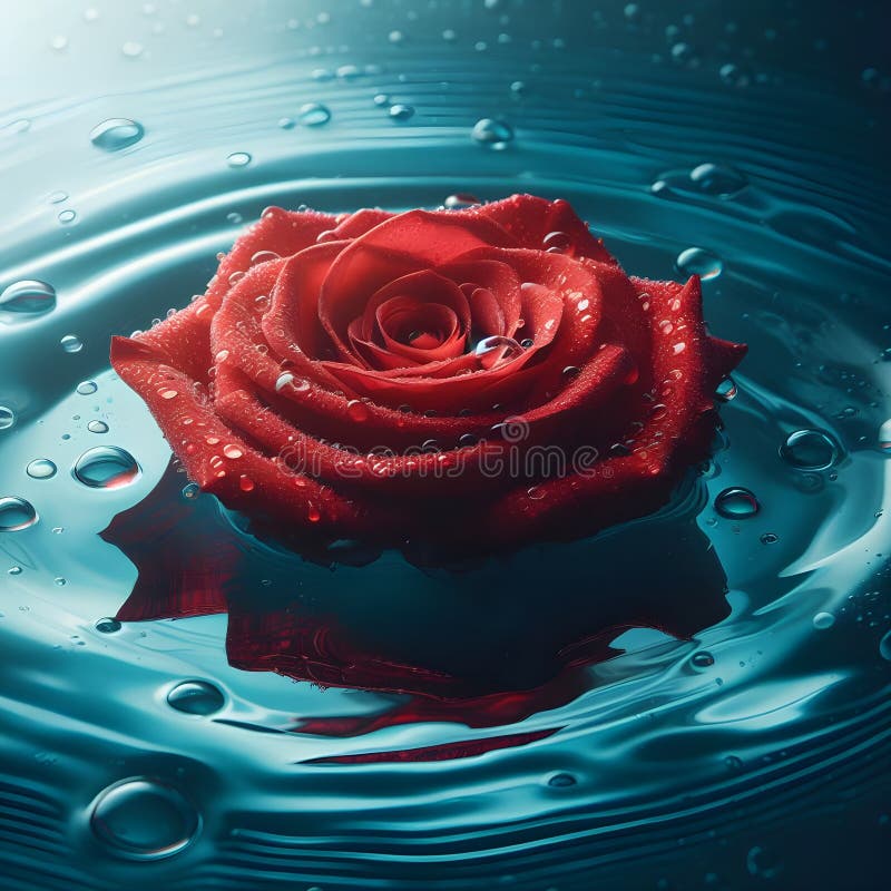 Elegance in Bloom: Floating Rose in Tranquil Waters. Stock Illustration ...