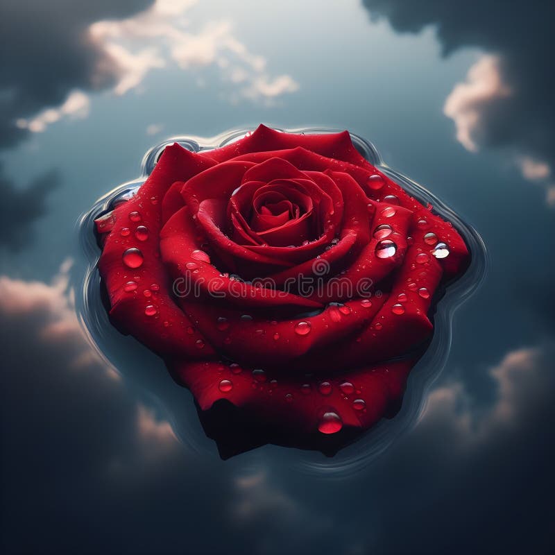 Elegance in Bloom: Floating Rose in Tranquil Waters. Stock Illustration ...