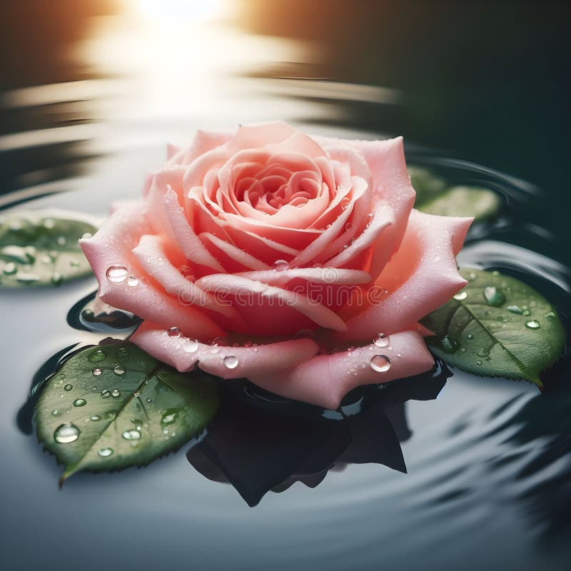 Elegance in Bloom: Floating Rose in Tranquil Waters. Stock Illustration ...