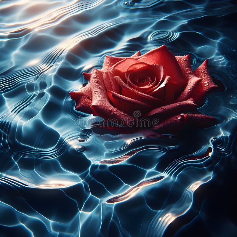 Elegance in Bloom: Floating Rose in Tranquil Waters. Stock Illustration ...