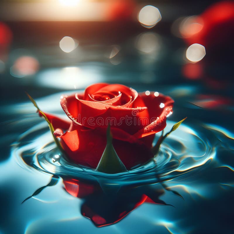 Elegance in Bloom: Floating Rose in Tranquil Waters. Stock Illustration ...