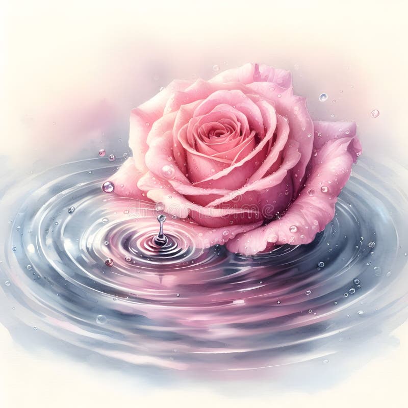 Elegance in Bloom: Floating Rose in Tranquil Waters. Stock Illustration ...