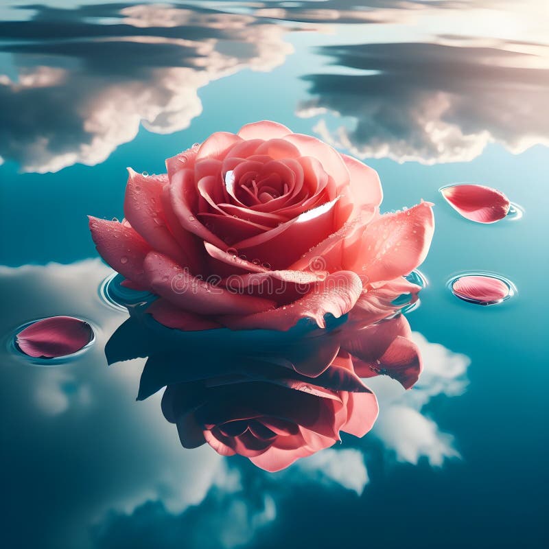 Elegance in Bloom: Floating Rose in Tranquil Waters. Stock Illustration ...