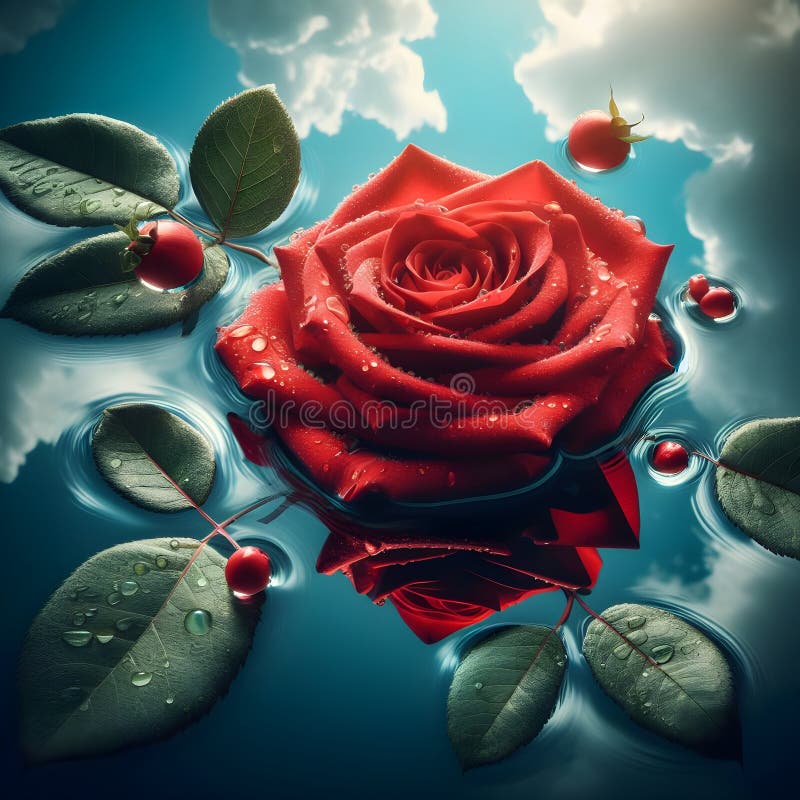 Elegance in Bloom: Floating Rose in Tranquil Waters. Stock Illustration ...