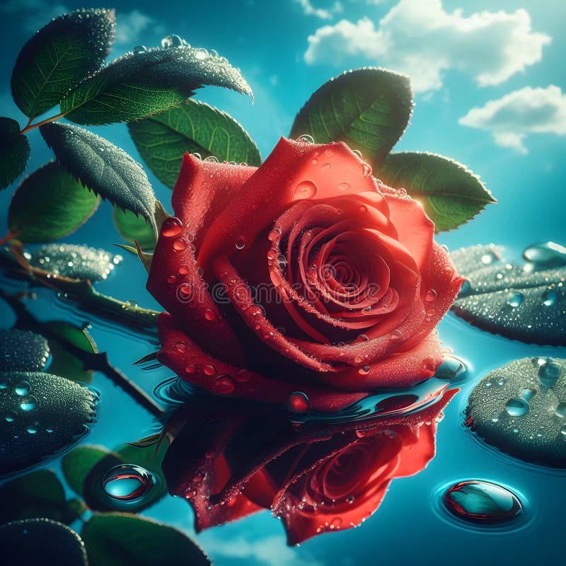Elegance in Bloom: Floating Rose in Tranquil Waters. Stock Illustration ...