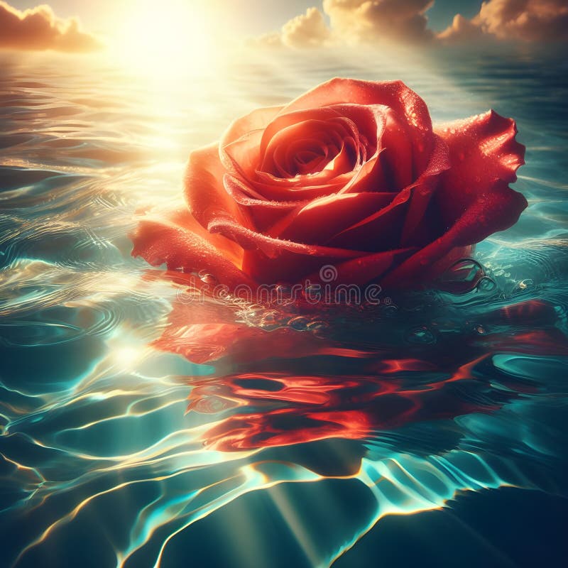 Elegance in Bloom: Floating Rose in Tranquil Waters. Stock Illustration ...