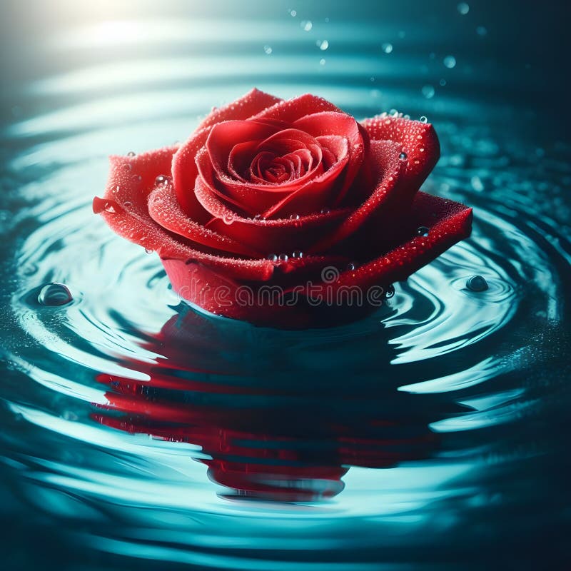 Elegance in Bloom: Floating Rose in Tranquil Waters. Stock Illustration ...