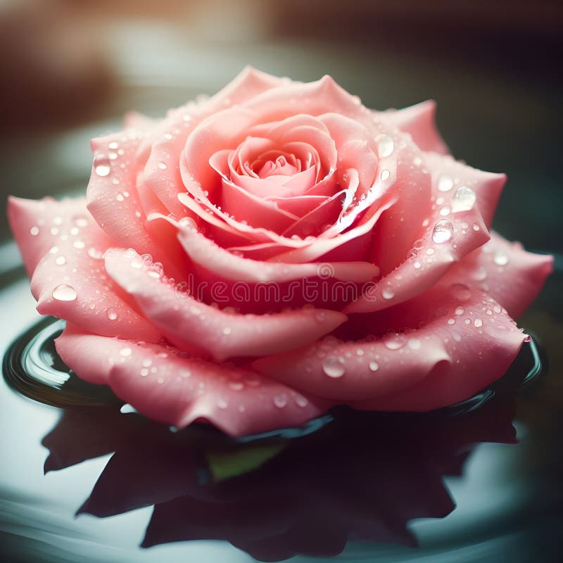 Elegance in Bloom: Floating Rose in Tranquil Waters. Stock Illustration ...