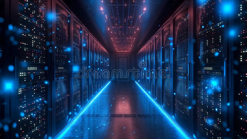 Rows of Server Racks in a Data Center Hallway Stock Illustration ...
