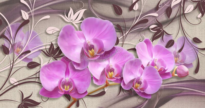 Pink Orchids on Fabric Canvas Texture Stock Image - Image of bloom ...