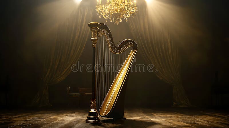 The Elegance of a Harp Under Chandelier Light Capturing the Essence of ...