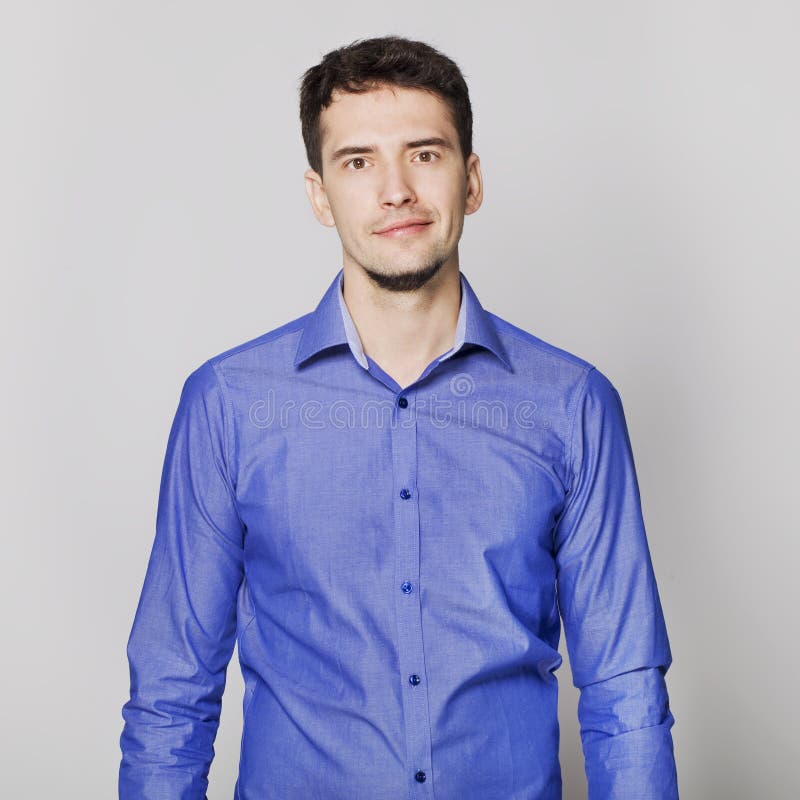 Elegance and Handsome Man with Blue Shirt Posing To Camera Stock Photo ...