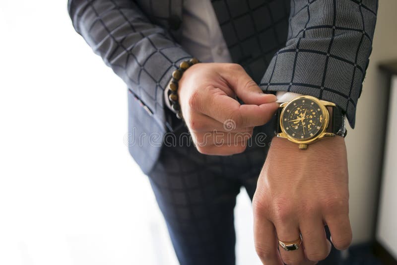 Elegance Man Hands with Ring and Watch Stock Photo - Image of finger ...