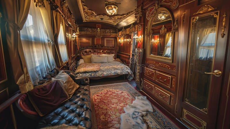 Elegance on Rails, Luxurious Private Room in Vintage Train. Generative ...
