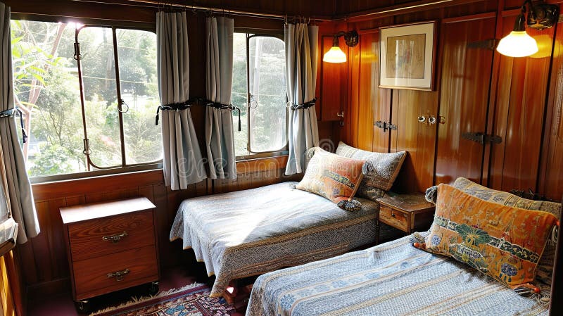 Elegance on Rails, Luxurious Private Room in Vintage Train. Generative ...