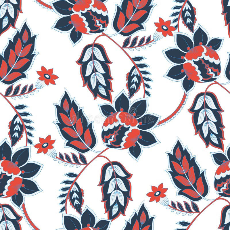 Elegance Seamless Pattern with Ethnic Flowers and Leaf, Vector Floral ...