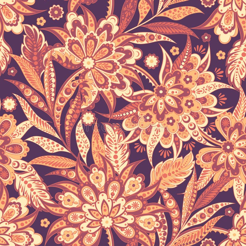 Elegance Seamless Pattern with Ethnic Flowers. Vintage Vector Floral ...