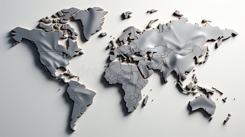 Elegance in Silver: Minimalistic Silver World Map on White Stock ...