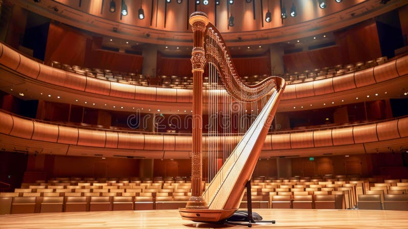 Elegance in Strings: Harp in Concert Hall. Generative Ai Stock ...