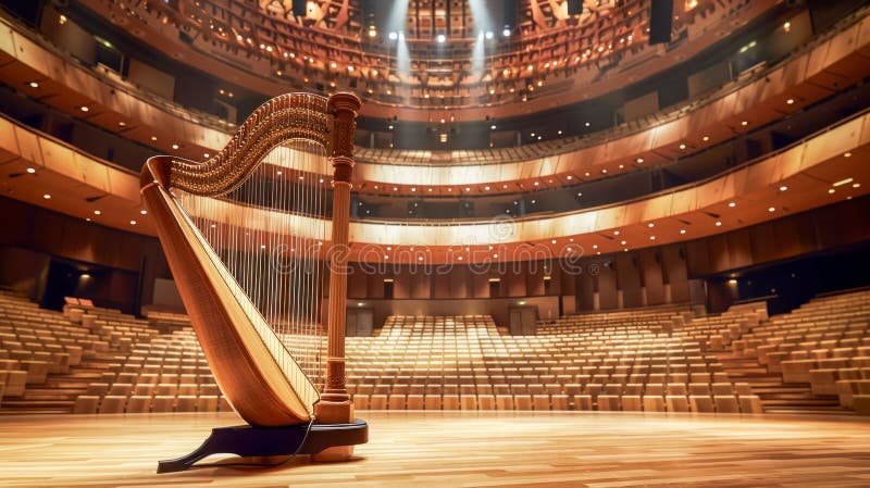 Elegance in Strings: Harp in Concert Hall. Generative Ai Stock ...