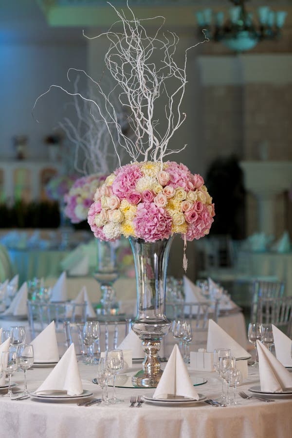 Elegance Table Set Up for Wedding. Flowers in the Vase. Stock Photo ...