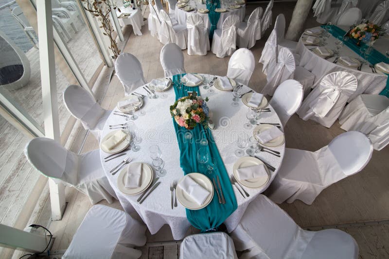 Elegance Table Set Up for Wedding in Turquoise Top View Stock Image ...