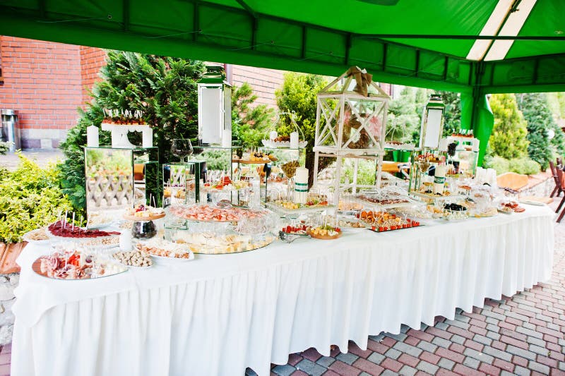 Elegance Wedding Reception Table with Food and Decor. Stock Image ...