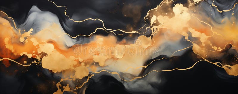 Elegant Abstract Art Featuring Flowing Gold and Black Patterns, with ...