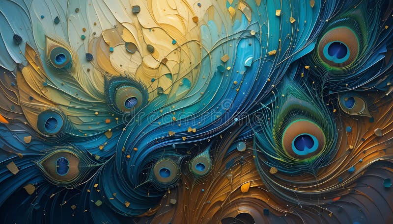 Abstract Peacock Feather Design with Blue and Gold Colors Stock Image - Image of gold, peacock ...