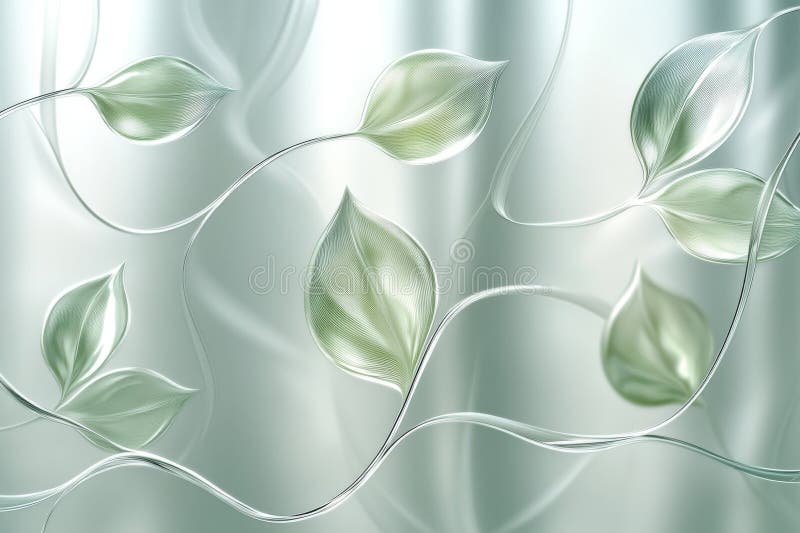 Elegant Abstract Background with Delicate Green Leaves and Flowing ...